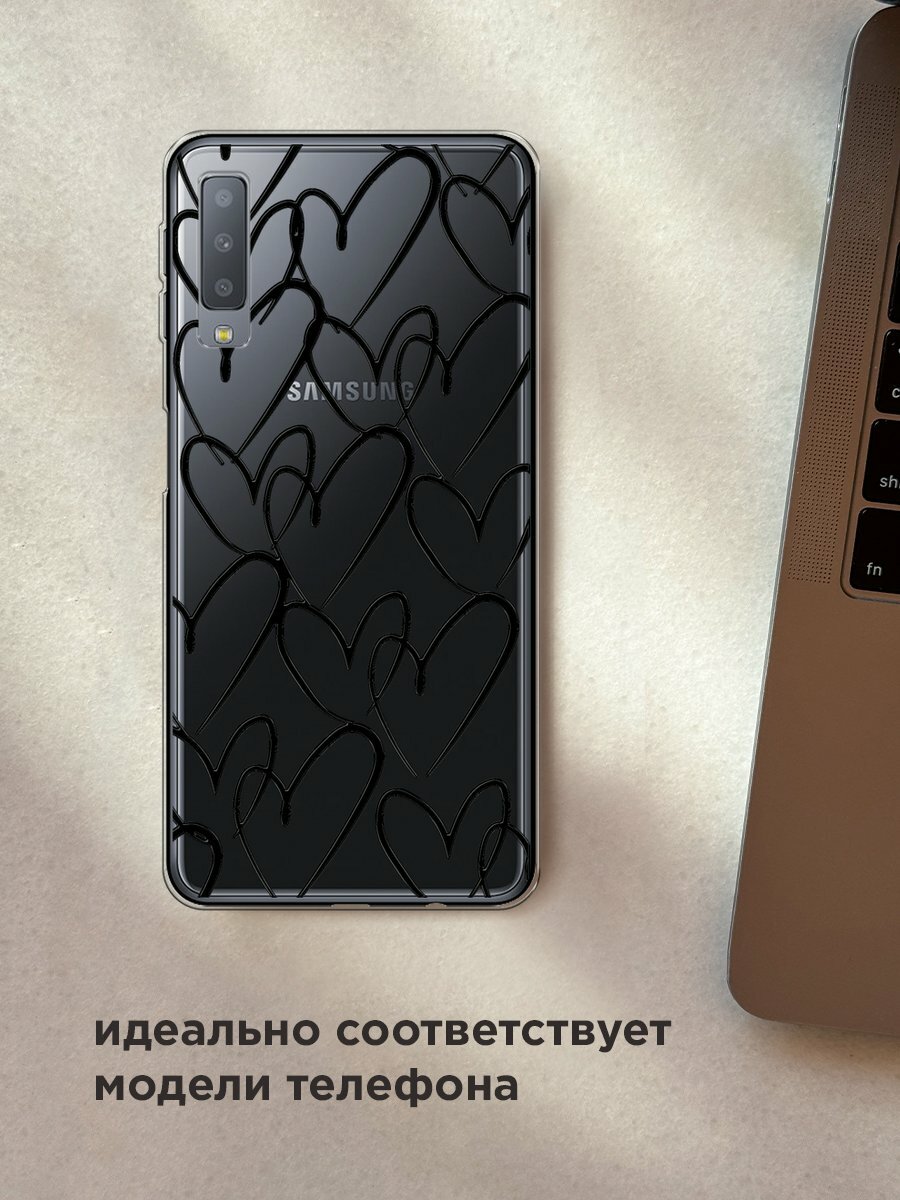 Чехол на Samsung Galaxy A7 2018 / Самсунг Галакси А7 2018 с принтом "Hearts doodle black 1" — фото 1