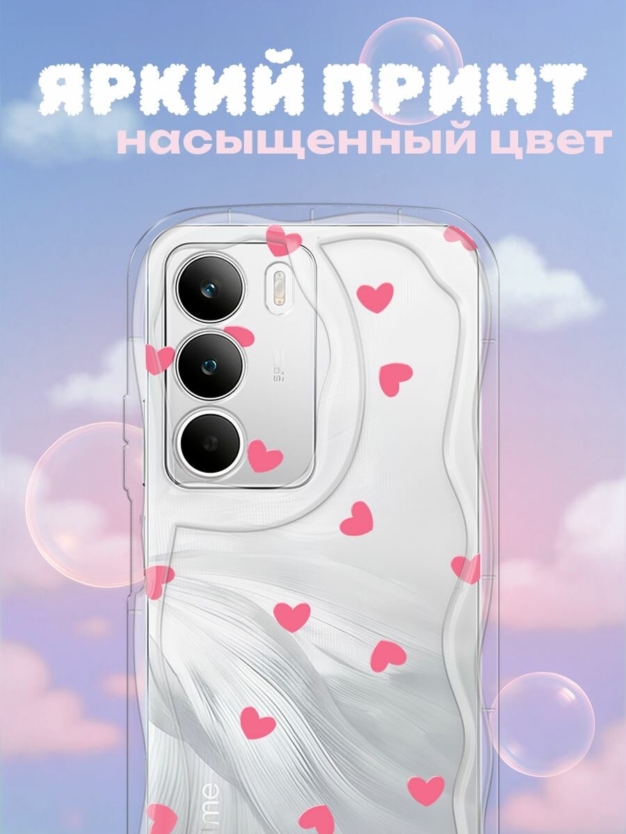 Чехол на Realme C71/P3 Lite 4G / Реалми С71/P3 Лайт 4G/P3 Лайт 4G с принтом Паттерн розовые сердечки — фото 1