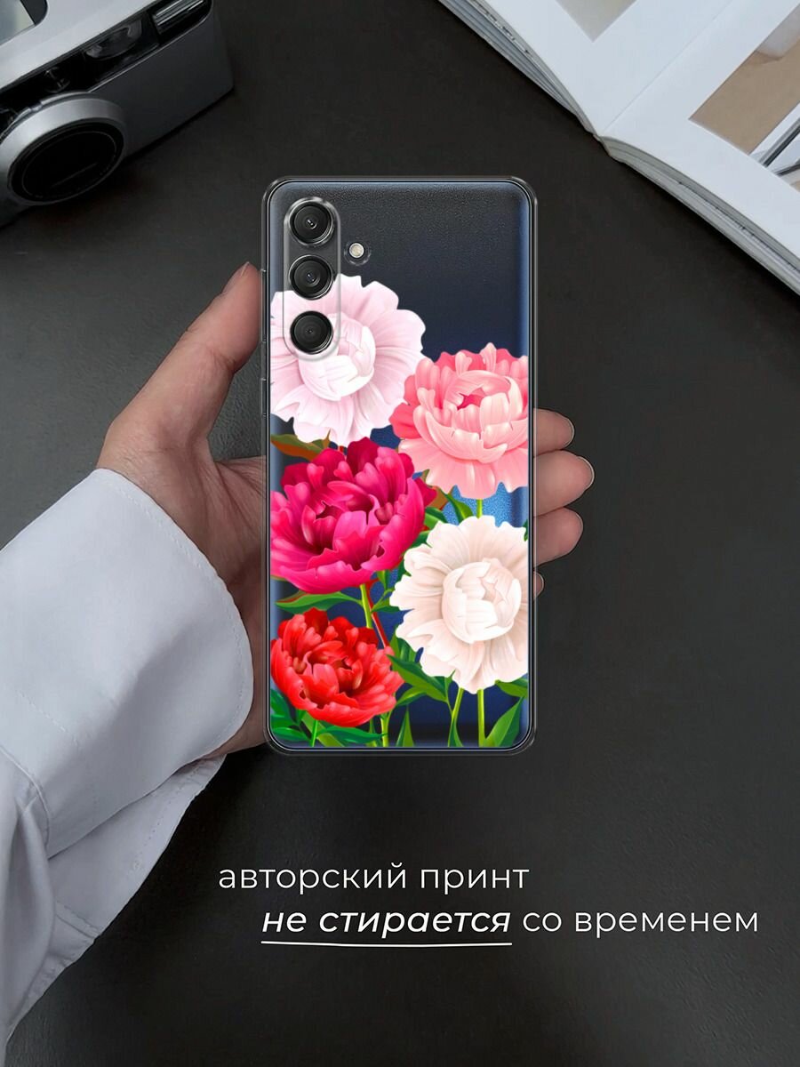 Чехол на Samsung Galaxy M55 / Самсунг M55 с принтом "Большие пионы", прозрачный — фото 1