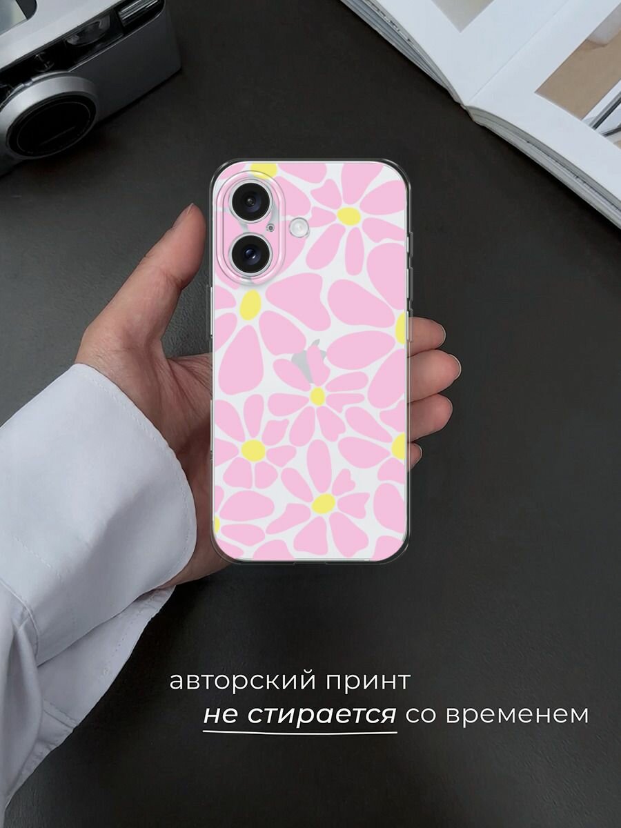 Чехол на Apple iPhone 16 / Айфон 16 с принтом "Розовые лепестки 2", прозрачный — фото 1