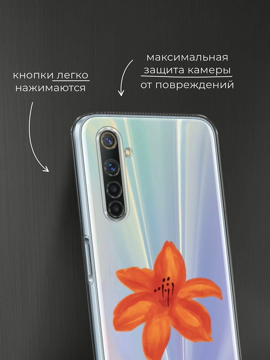 Чехол на Realme 6 / Реалми 6 с принтом "Оранжевый цветок", прозрачный — фото 1