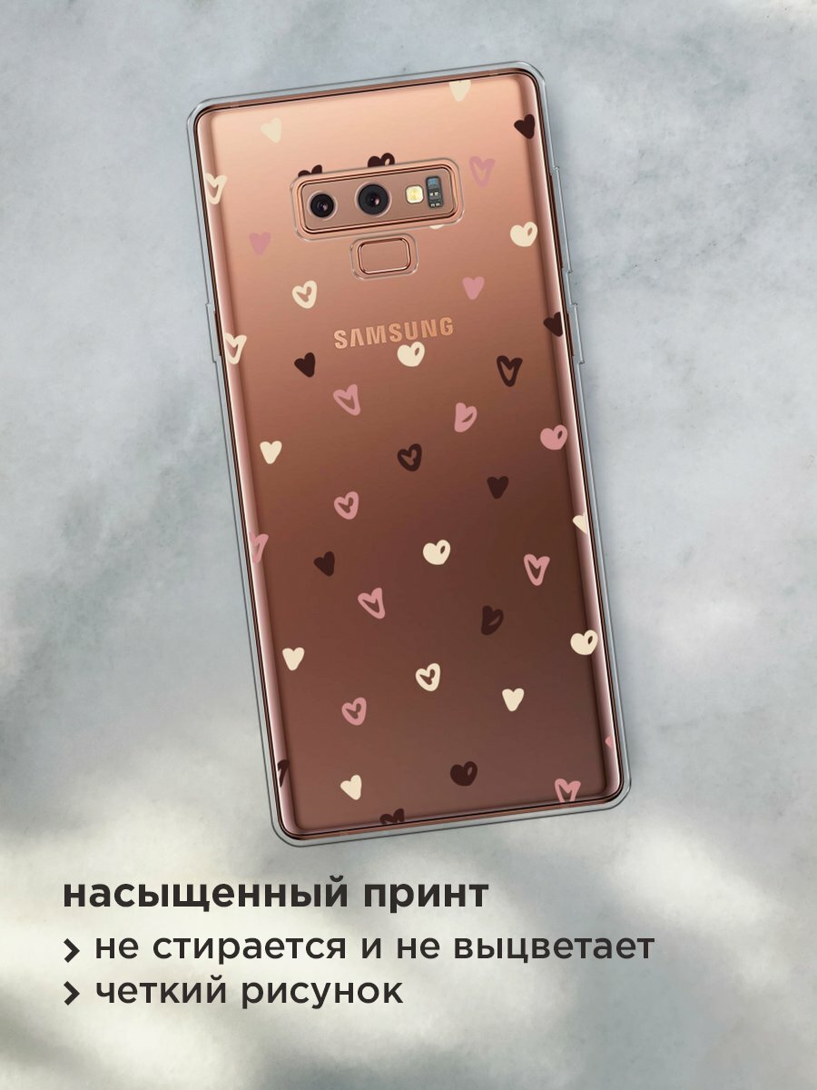 Чехол на Samsung Galaxy Note 9 / Самсунг Галакси Нот 9 с принтом "Сердечки паттерн рисунок", прозрачный — фото 1