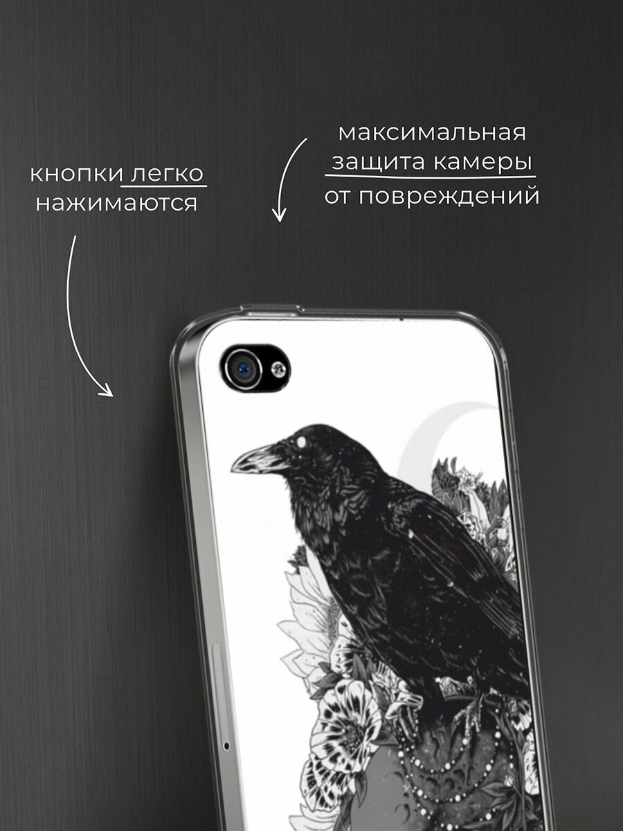 Чехол на Apple iPhone 4/4S / Айфон 4/4S с принтом "Череп и ворона 1" — фото 1