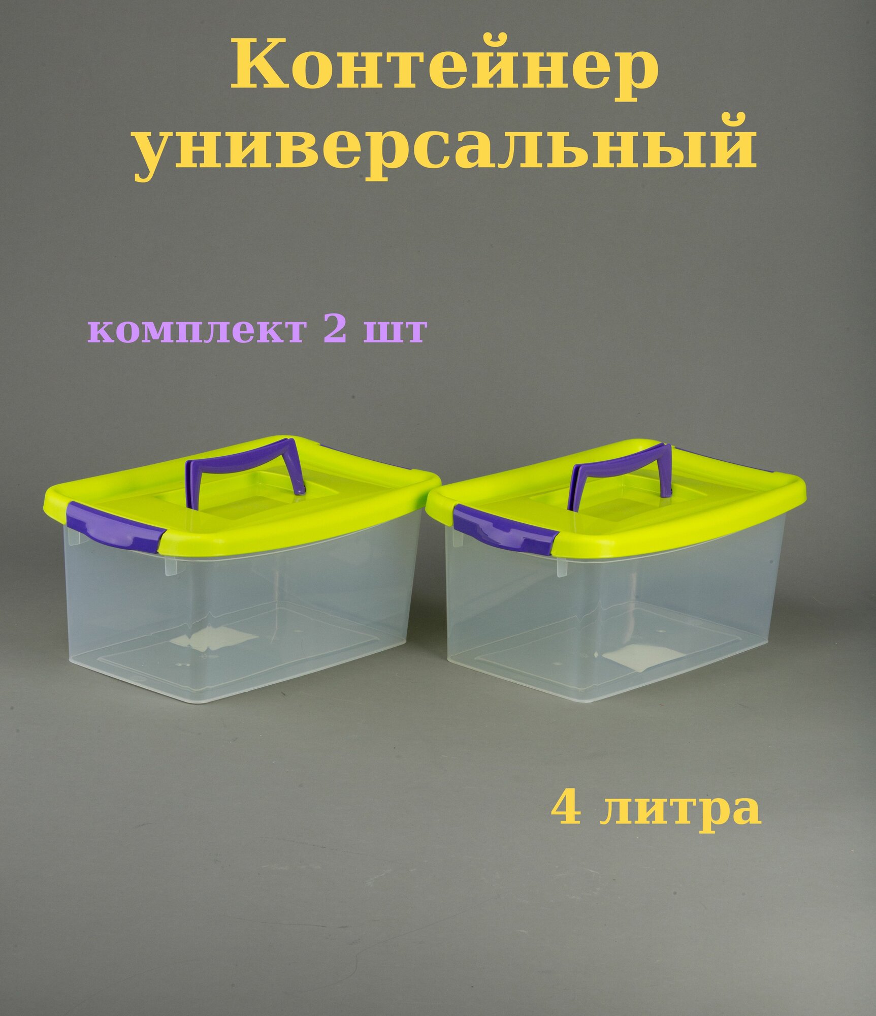 Контейнер универсальный 4 литра с крышкой с защелками 2 шт.