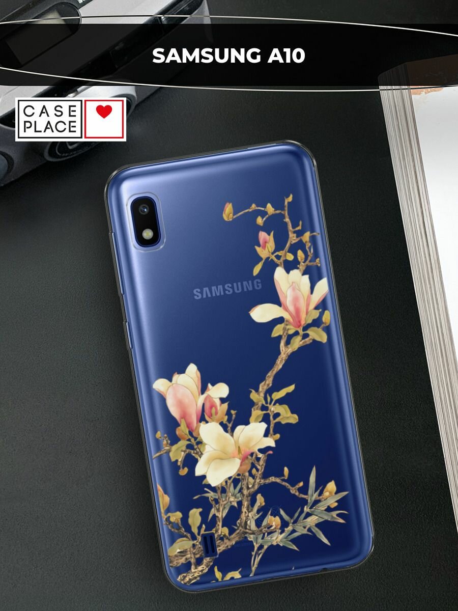 Чехол на Samsung Galaxy A10 / Самсунг Галакси А10 с принтом "Ветка с цветами", прозрачный