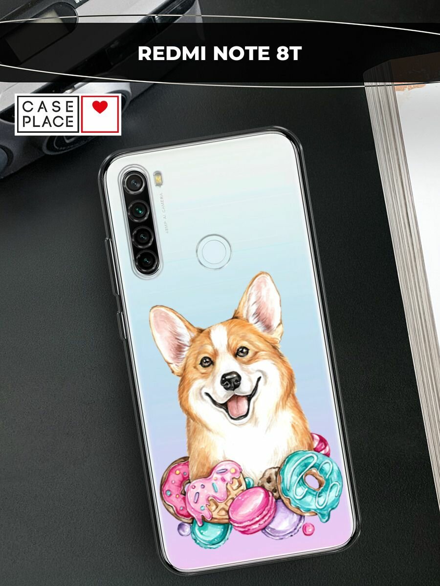 Чехол на Xiaomi Redmi Note 8T / Сяоми Редми Нот 8Т с принтом "Корги и сладости", прозрачный