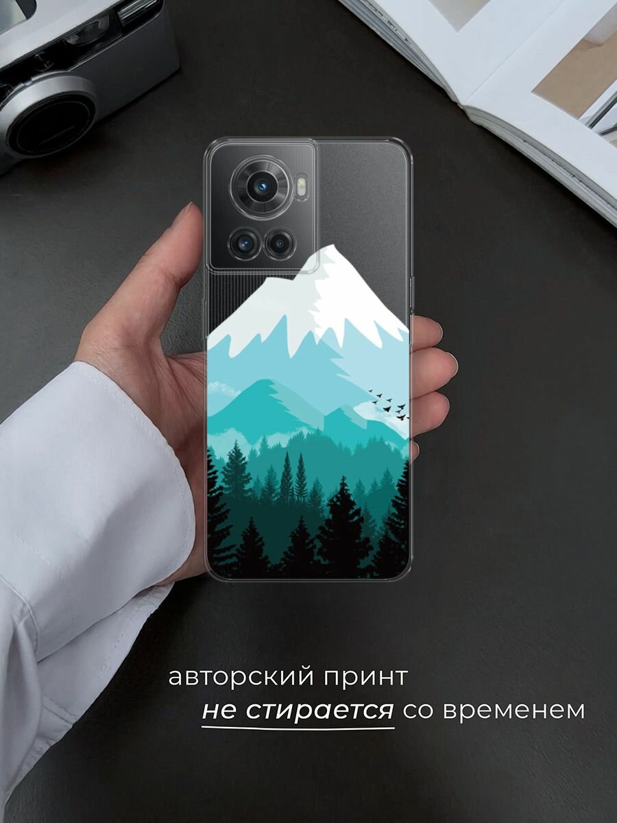 Чехол на OnePlus 10R/Ace / Ван Плас 10R/Ace с принтом "Синяя снежная гора", прозрачный — фото 1