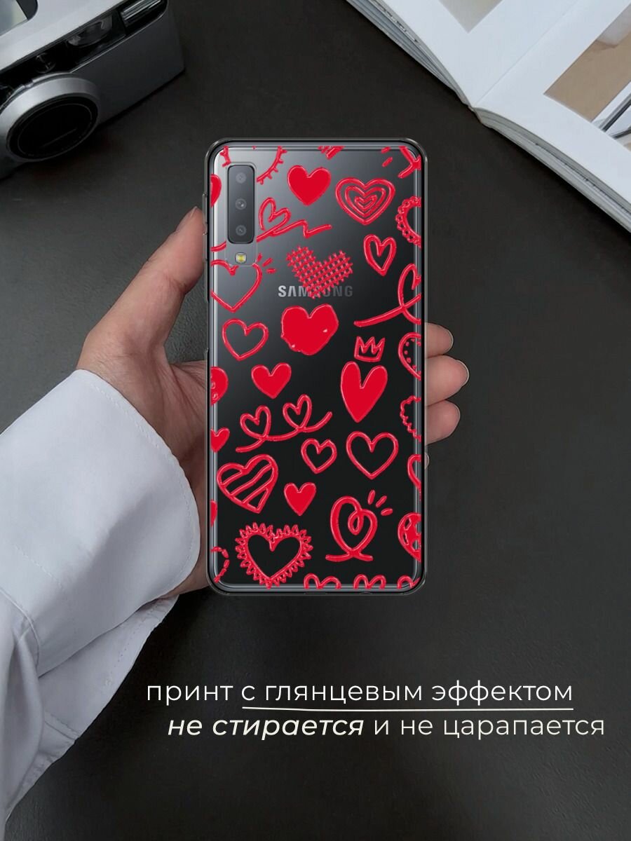 Чехол на Samsung Galaxy A7 2018 / Самсунг Галакси А7 2018 с принтом "Разные сердечки" — фото 1