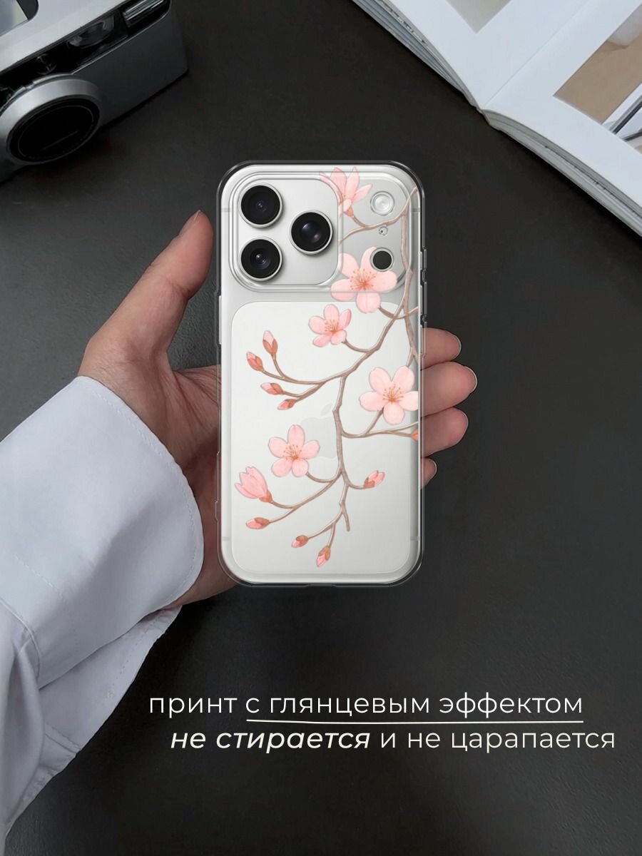 Чехол на Apple iPhone 17 Pro / Айфон 17 Про с принтом "Веточка распускающейся сакуры 2" — фото 1