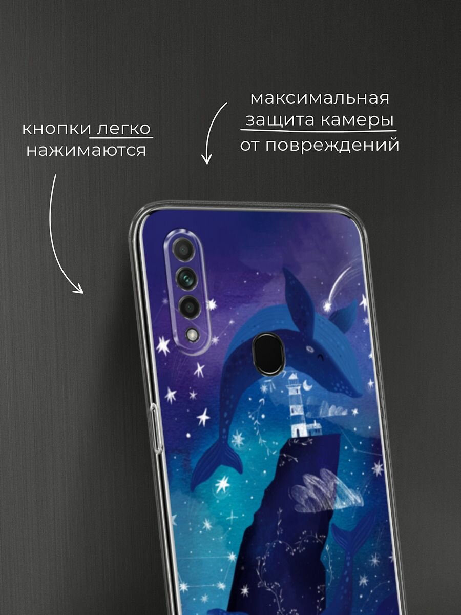 Силиконовый чехол на Oppo A31 / Оппо А31 с принтом "Ночные киты" — фото 1
