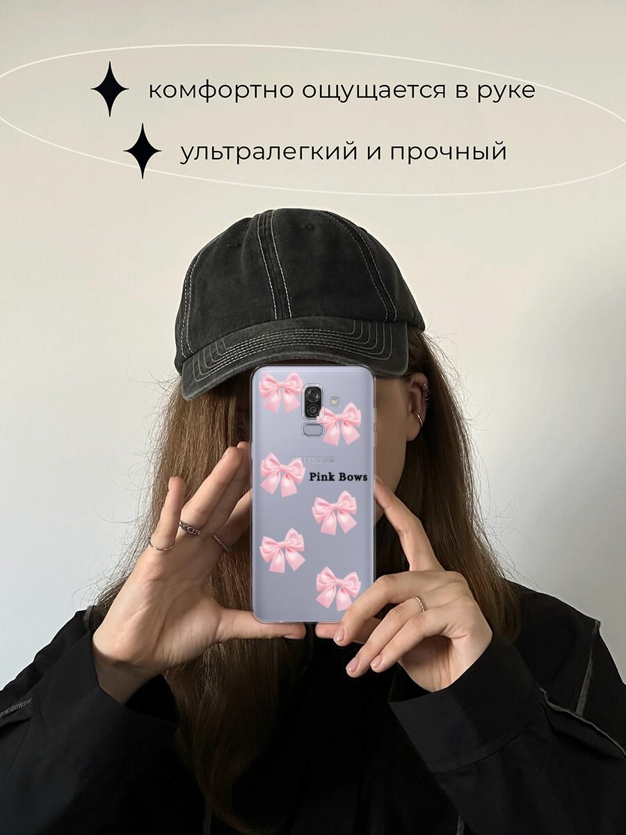 Чехол на Samsung Galaxy J8 / Самсунг Галакси Джей 8 с принтом "Pink Bows", прозрачный — фото 1
