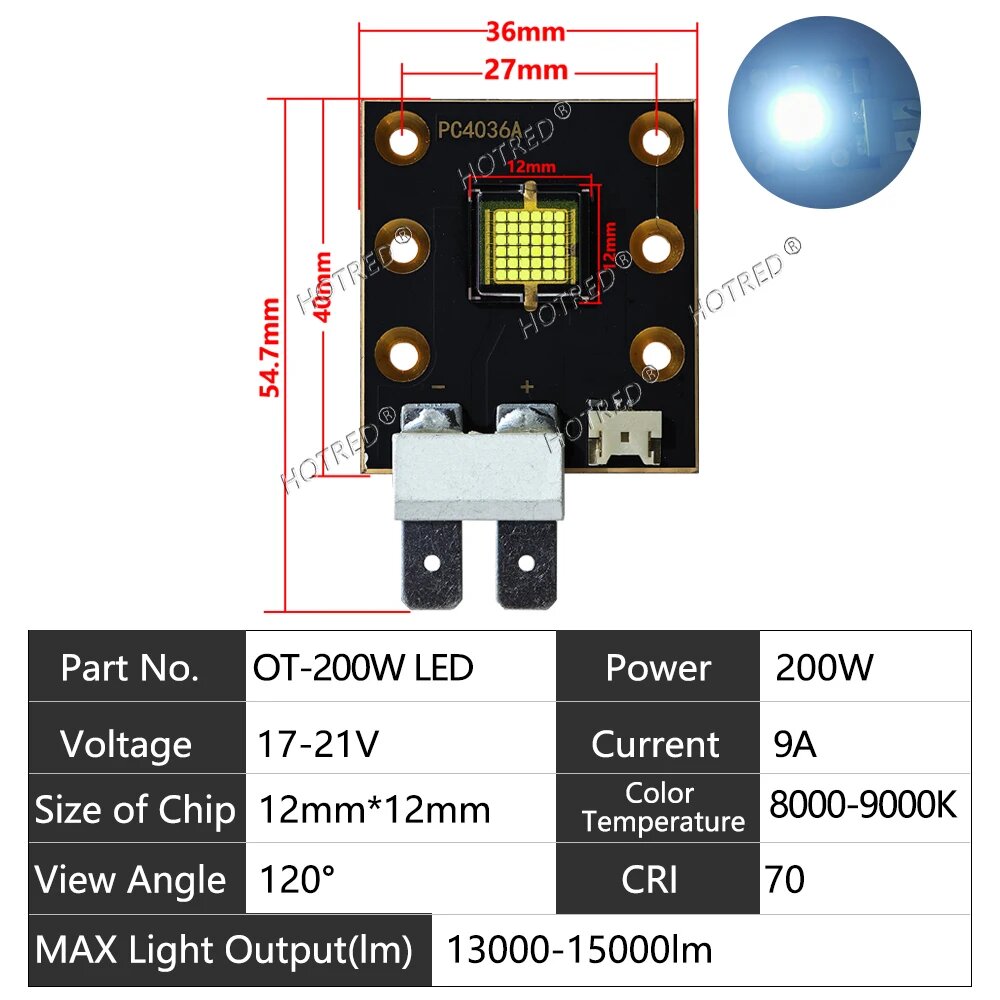HotRed 200W LED 17-21V 120° 13000-15000lm