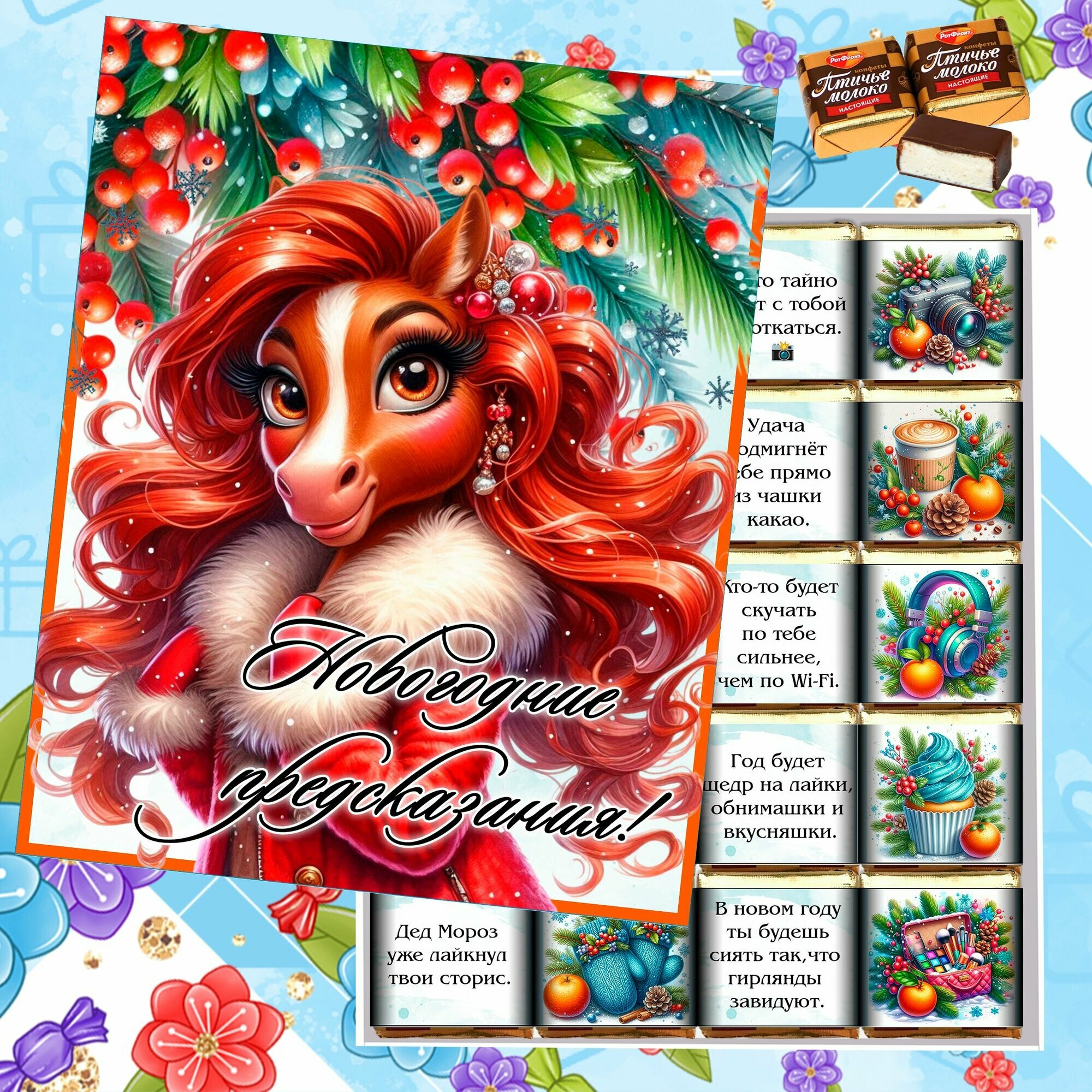 Шокобокс новогодние предсказания женский для девочек/ девушек. подарочный набор конфет для девочек на новый год. 20 конфет. 1 шт