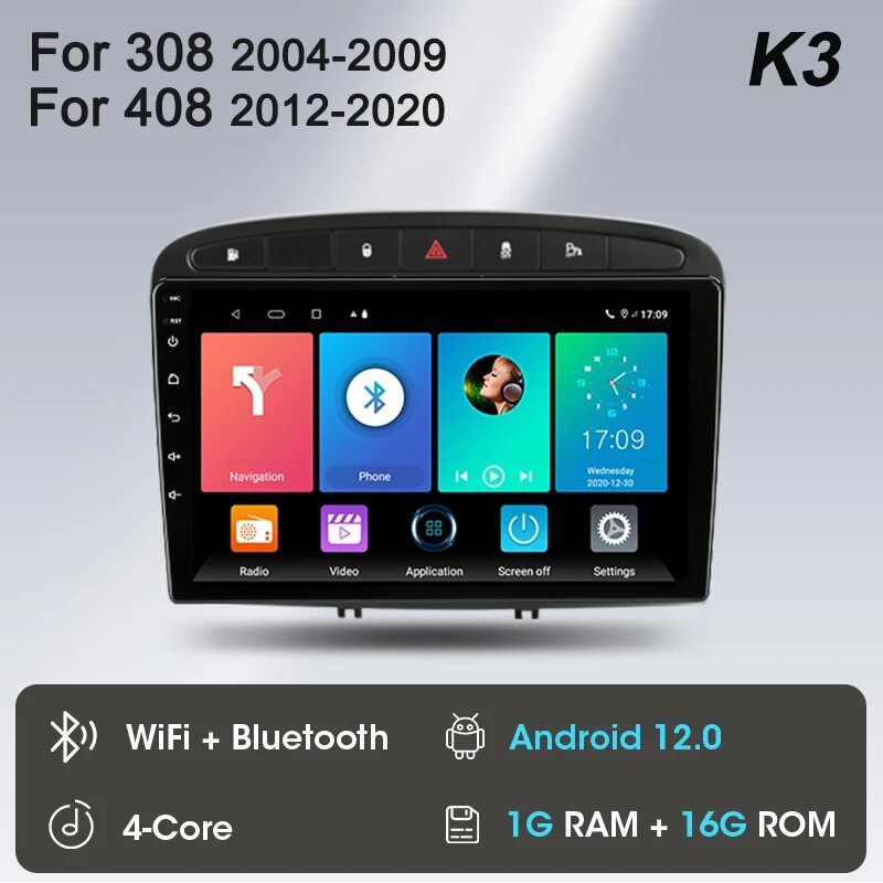 Srnubi 2 Din Android 12 Carplay Автомагнитола для Peugeot 408 2012 - 2020 для Peugeot 308 2007-2015 мультимедийный плеер стерео GPS DVD K3
