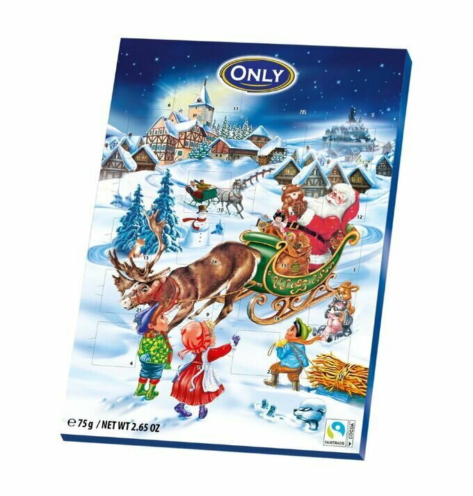 Детский новогодний календарь из молочного шоколада 50г, синий, Адвент