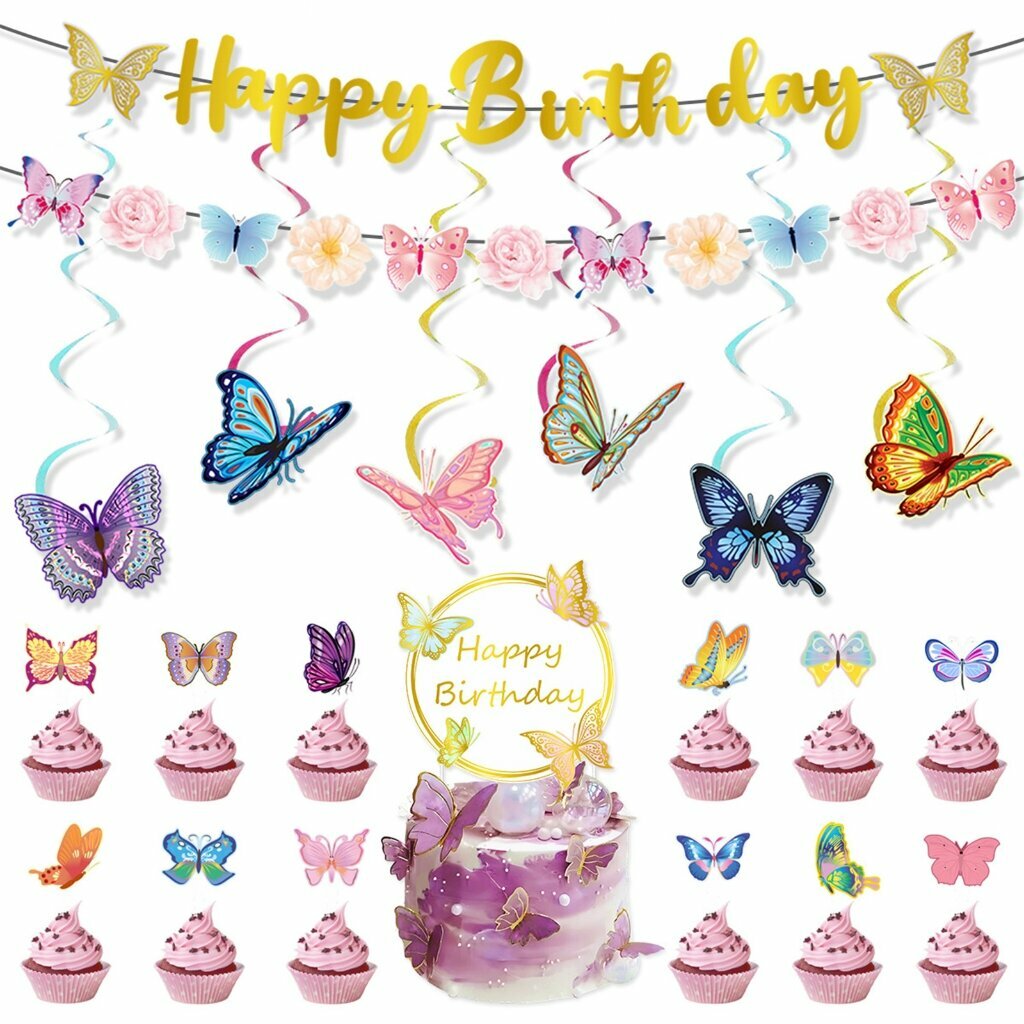 Банки бабочки торт украшения наборы топперы красочные висящие вихри подходят для праздничного праздника