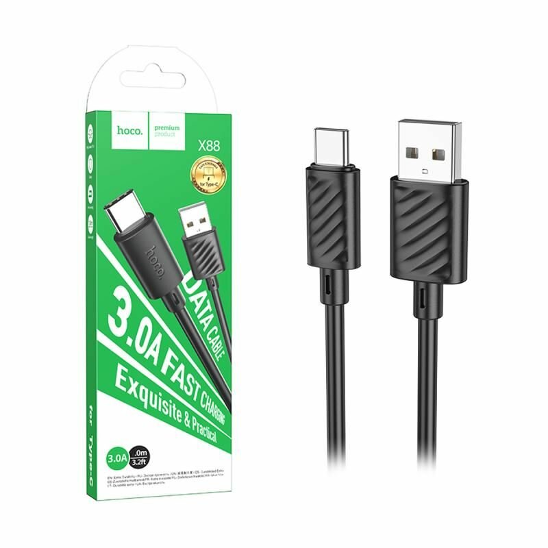Кабель USB Type-C Hoco X88 (2 метра) <черный> для телефона и ПК