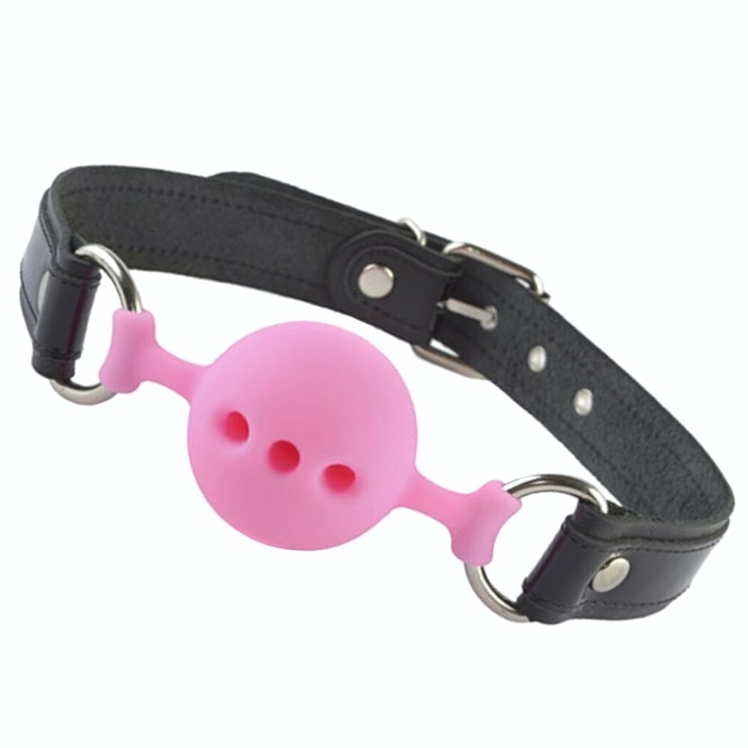 Кляп Sitabella силиконовый розовый 4,4см, кожаный ремешок черный