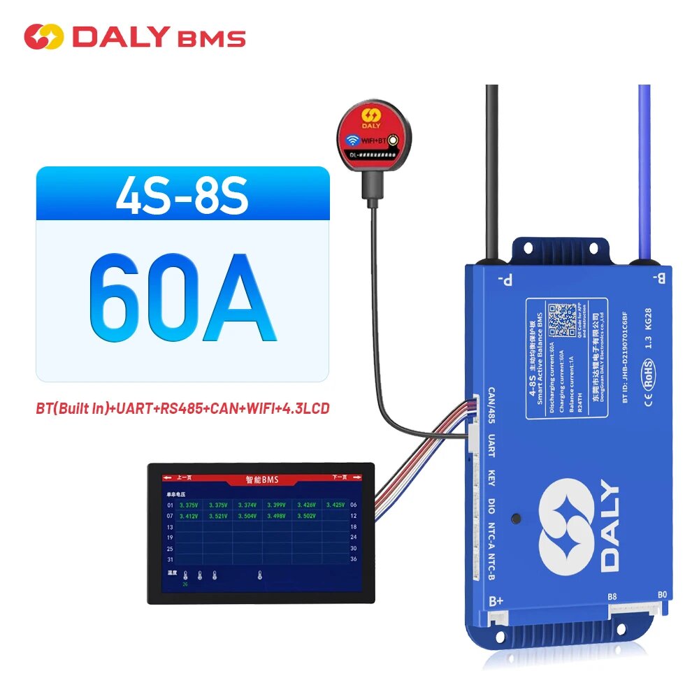 Daly Smart Balance BMS 60A WIFI 4S-8S60AWIFI4.3LCD