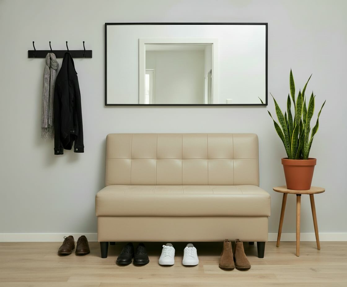 Стильный компактный диван Фабрики оникс из практичного и износостойкого материала с оригинальным дизайном, вместительным ящиком для хранения, мягким наполнителем для дома, дачи и офиса