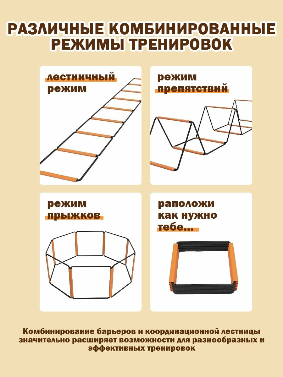 Координационная дорожка Cпортивная лестница для спорта, 12 сеток, Апельсин