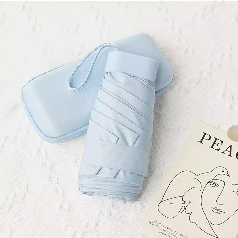 Зонт, плоский, мини, ультралегкий, виниловый, солнцезащитный, небесно-голубой, 60% скидка