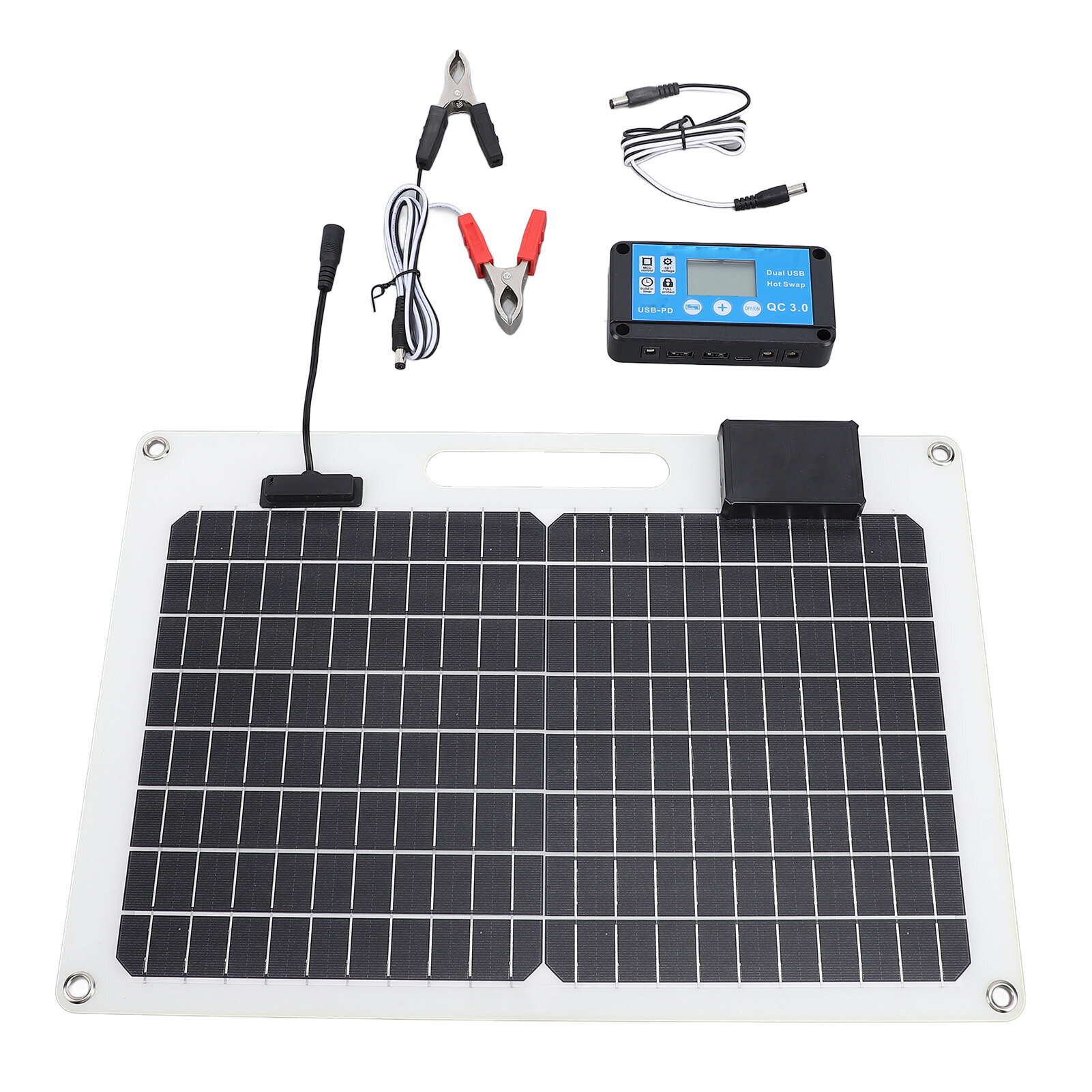 Solar Panel Battery Charger 100W Monocrystalline Silicon 12V 24V Dual USB 100A Controller with Power Level Display