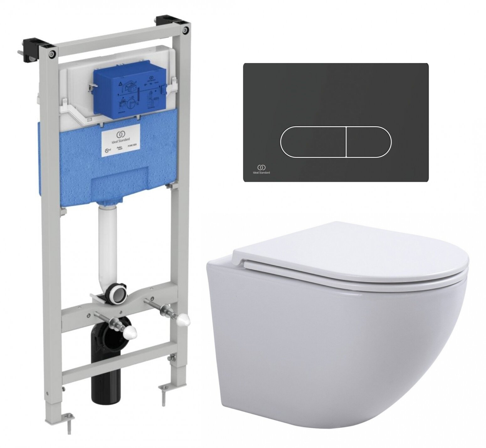 Комплект 3 в 1 инсталляция Ideal Standard + Подвесной унитаз SinteSi EVI + кнопка черная