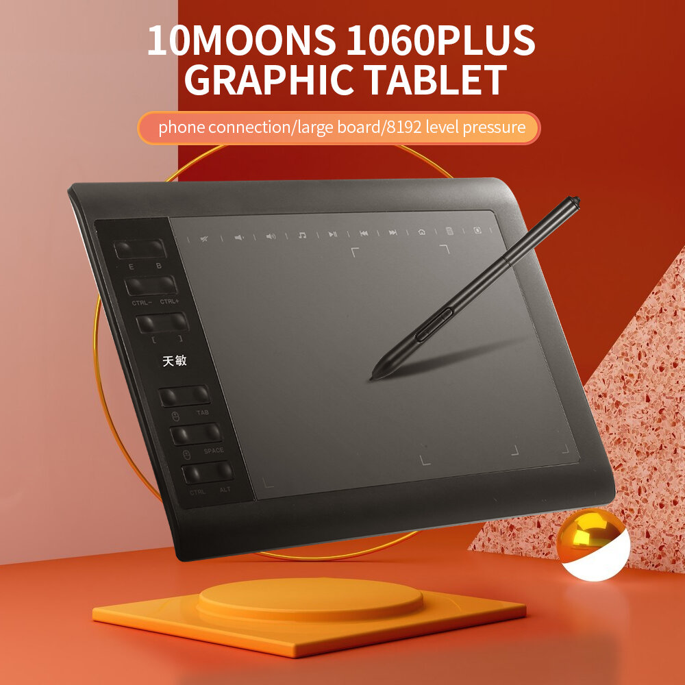 Графический планшет 10moons 1060 Plus, 10x6 дюймов, 8192 уровня давления, пассивное перо, 5080 LPI