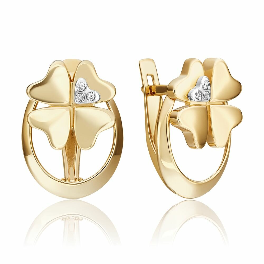 Серьги, комбинированное золото, 585 проба, родирование, бриллиант