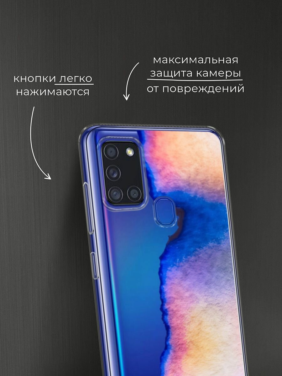 Чехол на Samsung Galaxy A21s / Самсунг Галакси A21s с принтом Синяя акварель, прозрачный — фото 1
