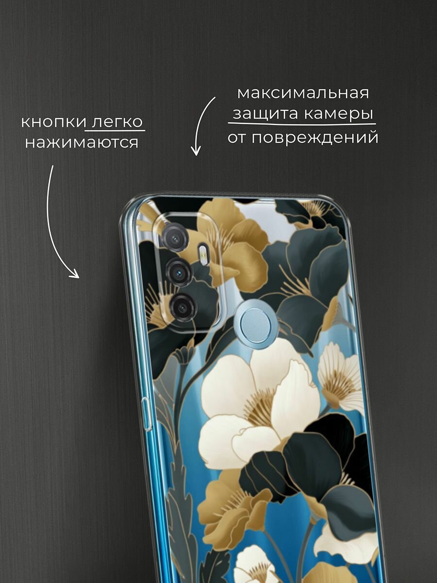 Силиконовый чехол на Oppo A53 / Оппо А53 с принтом Золотые цветы — фото 1