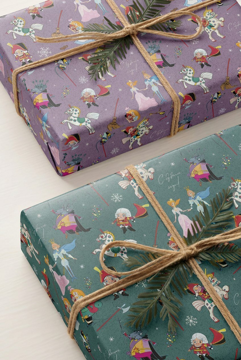 Упаковочная бумага мелованная СМФ "Щелкунчик", 2 листа 50х70 см, 90г/м2, матовая