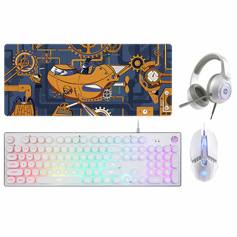 Комплект клавиатуры и мыши HP, Rainbow White + White Mouse + Gaming Headset Extra-large gaming mouse pad