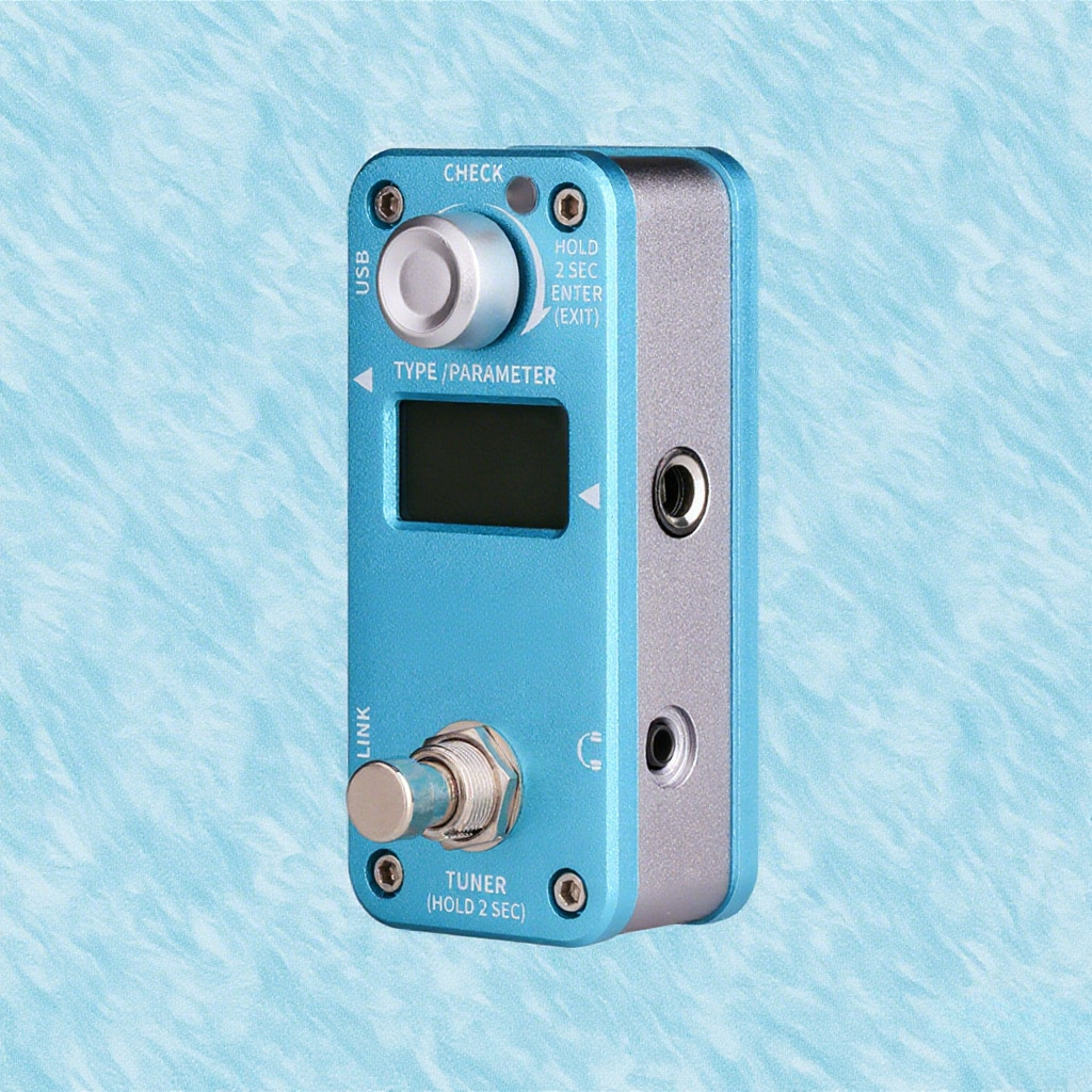 Гитарный эффектор многофункциональный с эффектами времени, процессор, универсальный для гитары и баса, деталь для струнных инструментов, аксессуар с режимом тюнера, материал алюминий, цвет синий, батарея 1* 3.7V 650mAh (входит), размер 96*50*42mm,