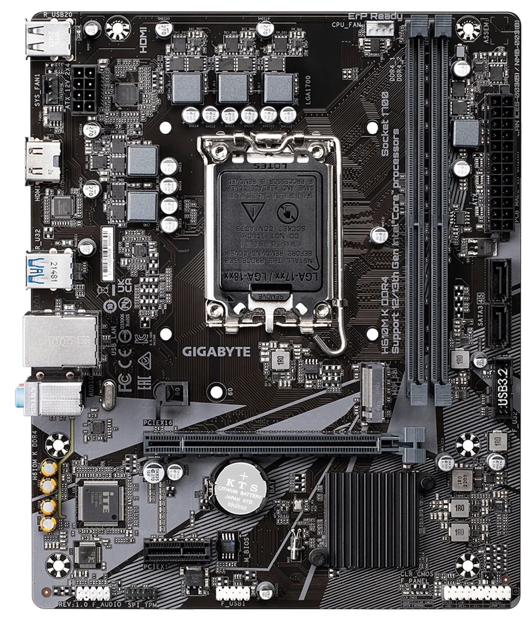 Материнская плата GIGABYTE H610M K DDR4 (LGA1700, mATX, H610, 2xDDR4, 1xPCI-Ex16, 1xM.2, HDMI, RTL) (H610M K DDR4)