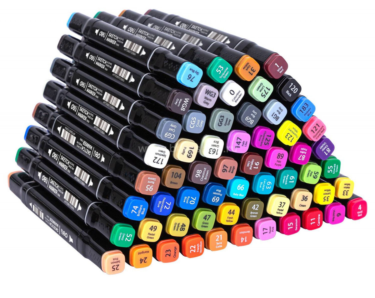 Маркеры для скетчинга двухсторонние 60цв квадратные DELI E70806-60 шт