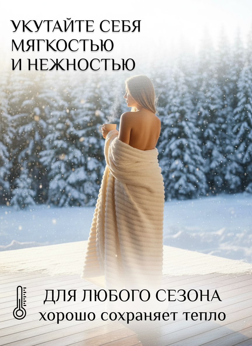 Плед Premium "Ваниль", 150 см x 200 см на диван, велсофт 330 гр/м2, в подарочной упаковке — фото 1