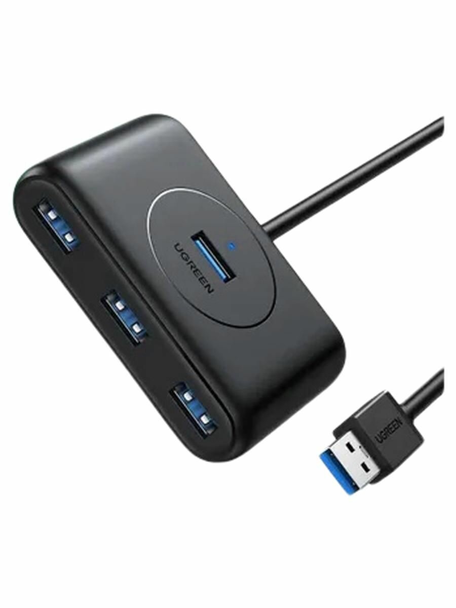 Хаб USB-A 4 в 1 UGREEN CR113 / 4xUSB-A 3.0 / Доп. питание USB-C / Кабель 1м / цвет черный (20291)