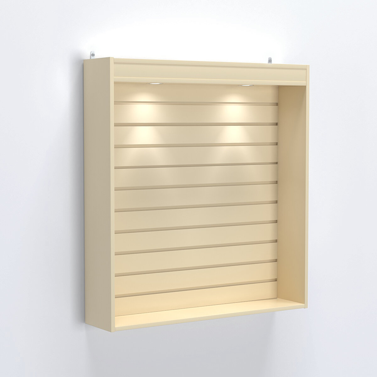 Витрина настенная №204-2В открытая с экономпанелью и верхней подсветкой, Крем Вайс