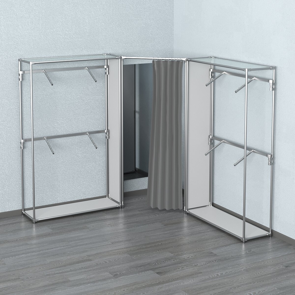 Примерочная с зеркалом из системы хром с поручнями №2-1, Серый