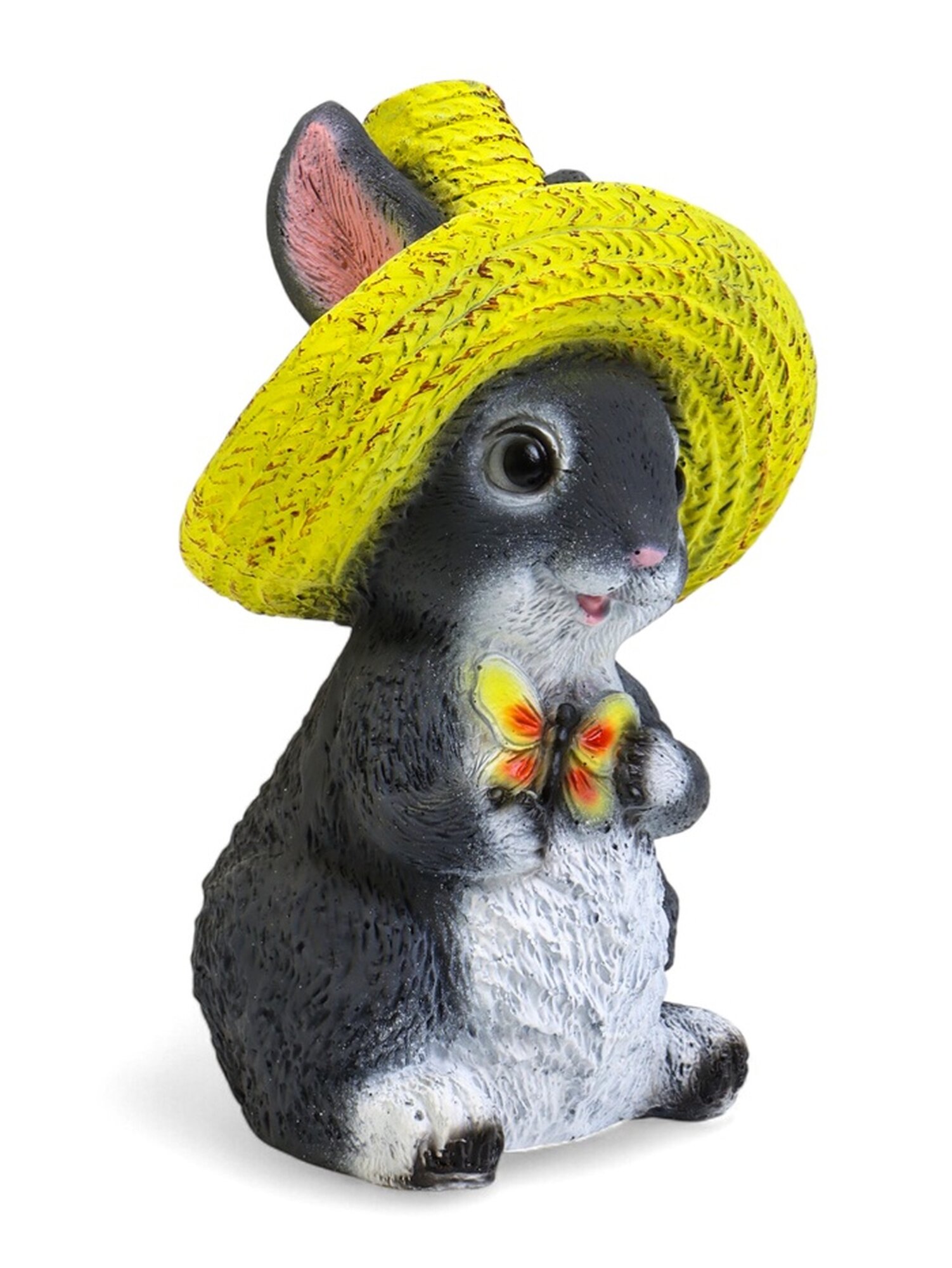 Садовая фигура из полистоуна «Зайка в соломенной шляпе с бабочкой», 19×12×14 см