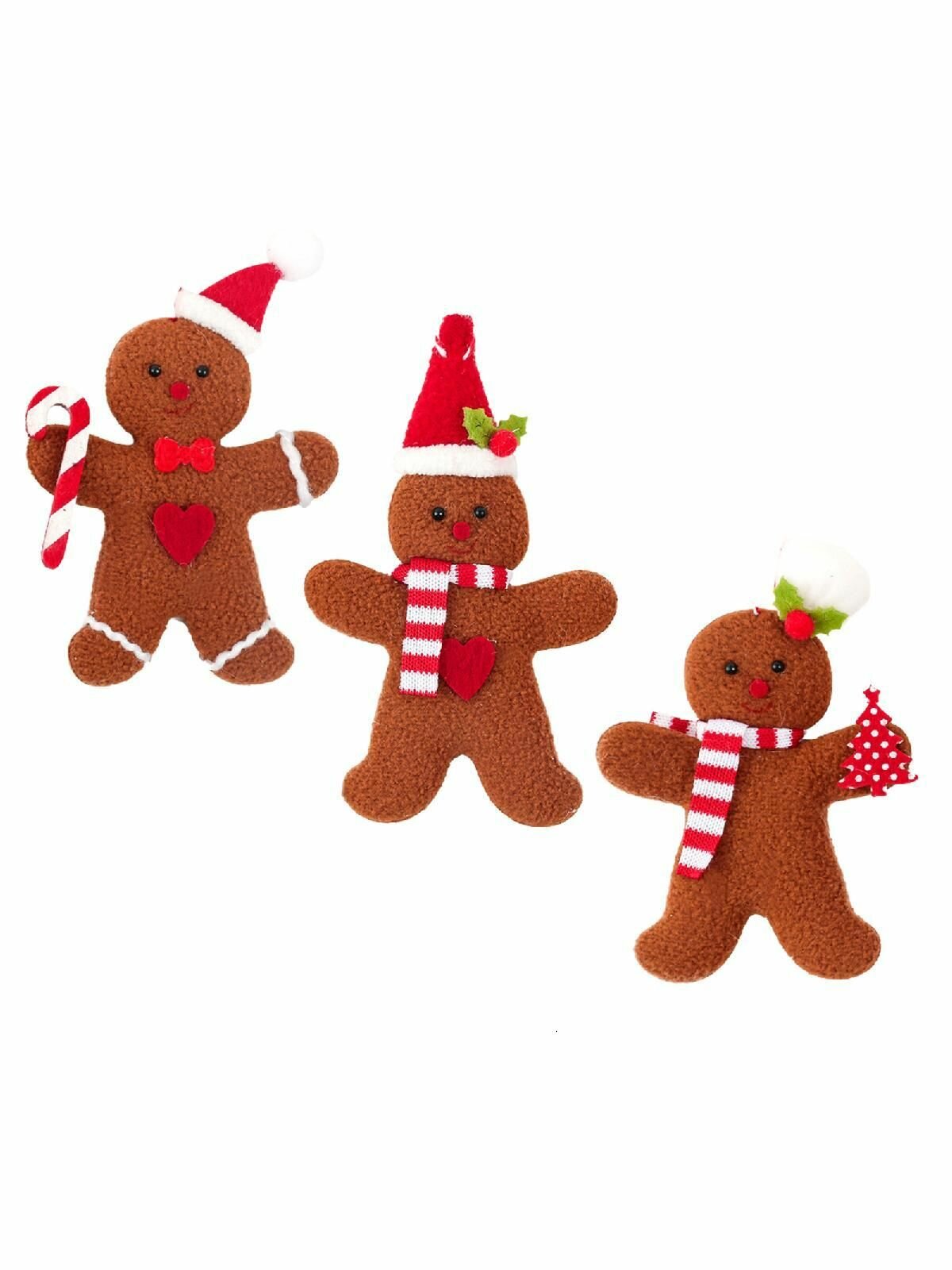Набор елочных украшений,3 Рождественских украшения, Пряничные Человечки-Рождественские Шляпы, Пряничные Человечки