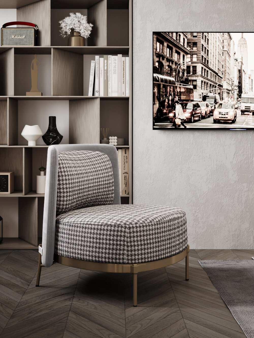 Кресло дизайнерское ROBUSTO STANDART гусиная лапка и велюр. Размер 81х42х65