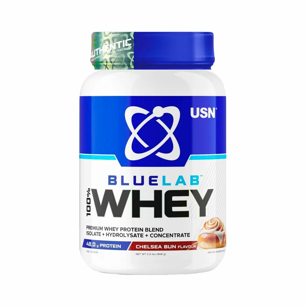ЮСН Протеин сывороточный, USN BlueLab Whey, 908 г, Булочка челси