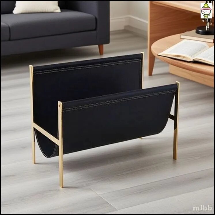 Газетница из натуральной кожи, темно-синяя, 42x26x38 см, модель FQSHUKAO13, 1 шт. — фото 1