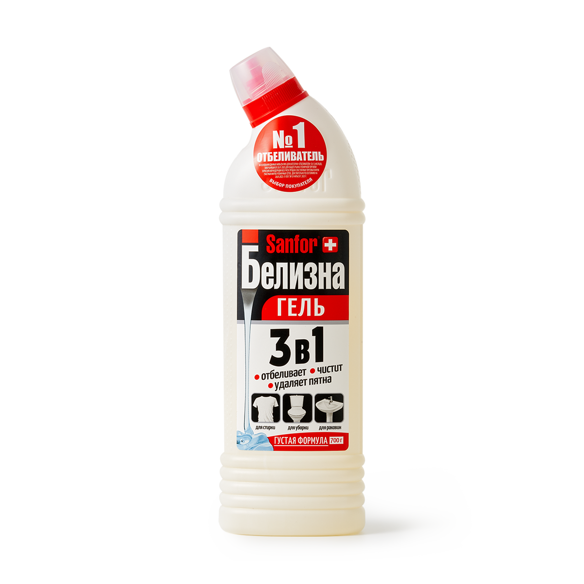 Чистящий гель Sanfor "Белизна", 3 в 1, для сантехники и труб, желтый, 700 мл