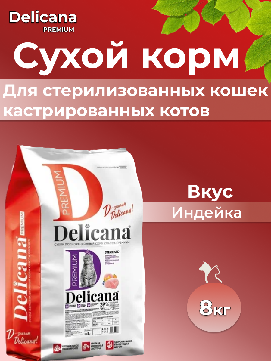 DELICANA Сухой корм для кошек КастСтер Индейка 8кг 1/1 3280