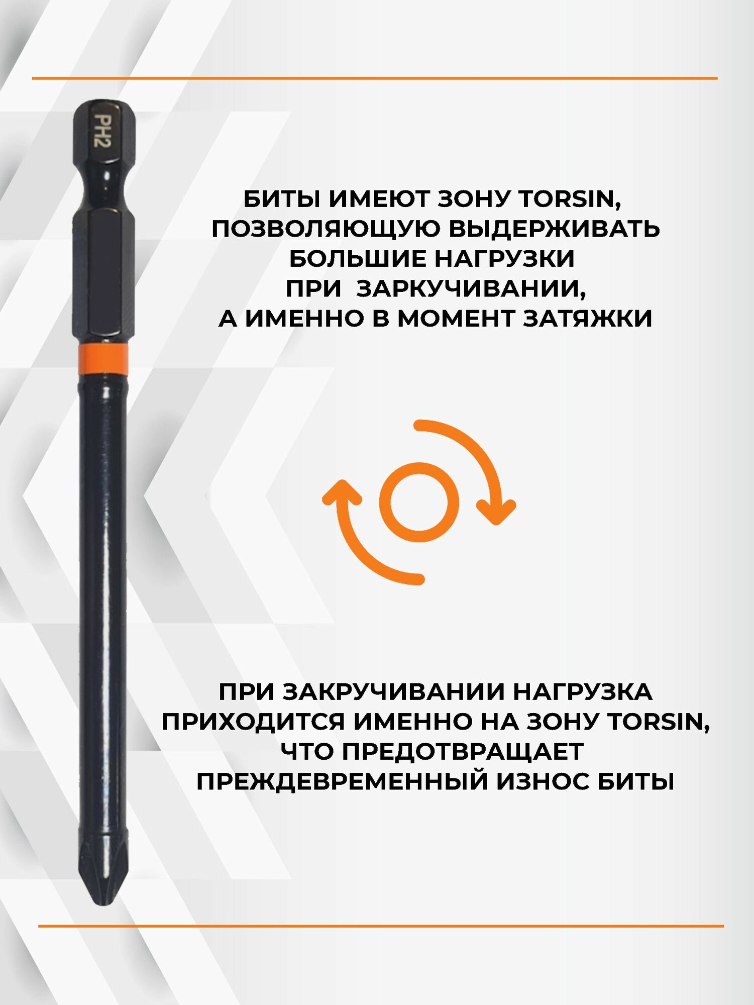 Набор бит IMPACT, IN PH2, магнитный, односторонние, черные, 90мм — фото 1