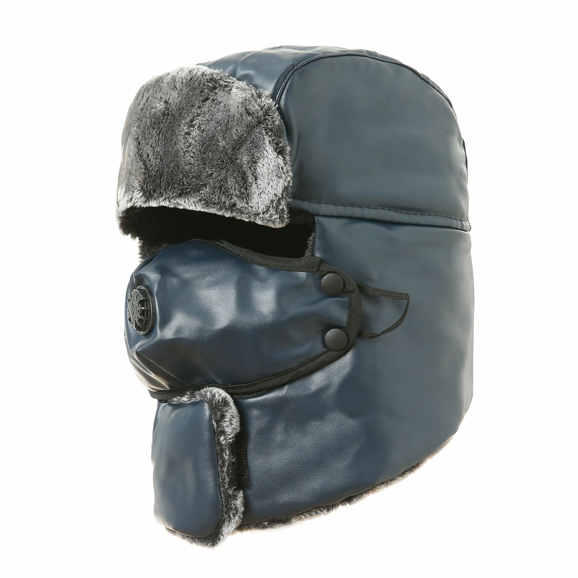 Зимняя утепленная маска для защиты от холода из искусственной кожи с дыхательным клапаном, темно-синий